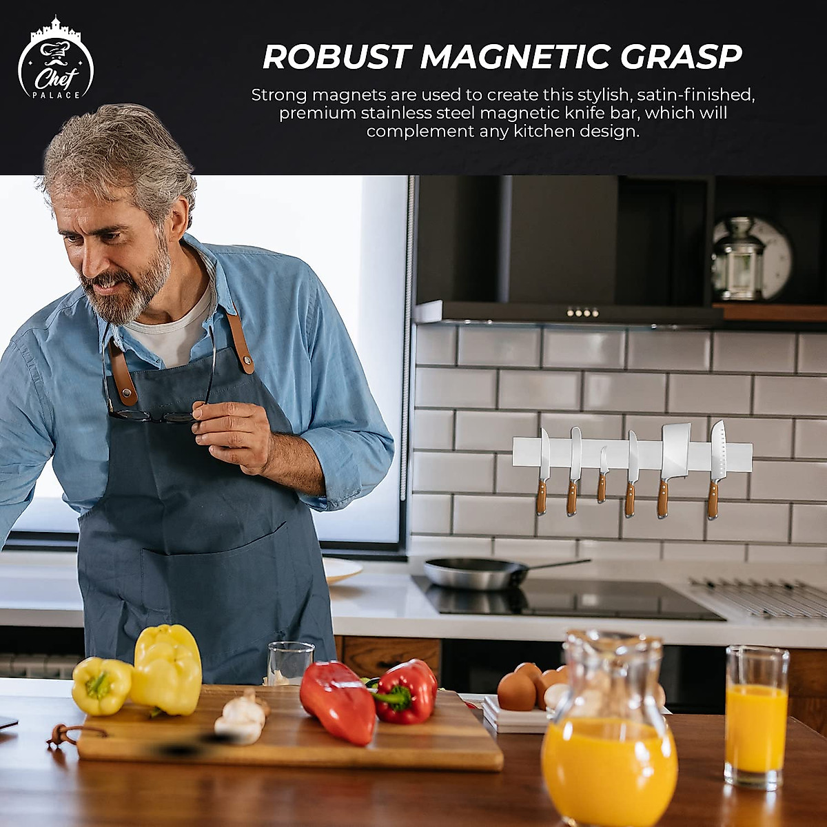 Chef Palace Magnetic Knife Strip, Simple to Install, Multiuse Knife Wall Mount Hanger, Suitable for Kitchen Utensils & Tools 40cm (15.7 Inch) Strong Magnetic Knife Bar