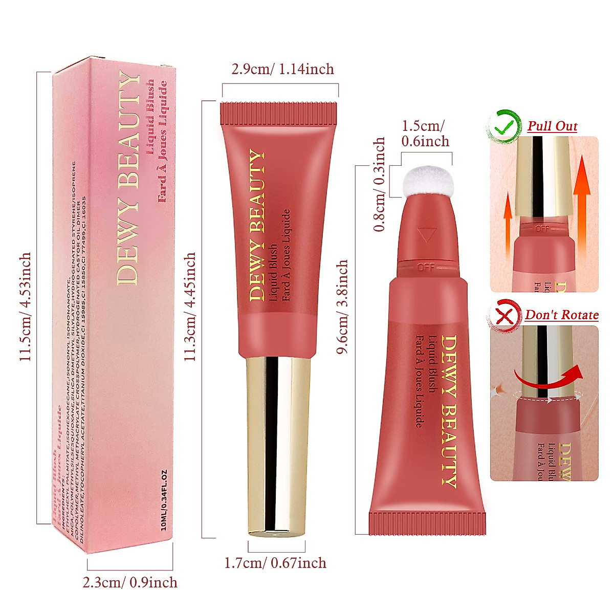 LSxia Liquid Blush Makeup Wand, Cream Liquid Blush with Cushion Applicator For Cheeks Tint, Natural-looking, Glow Dewy Finish, Weightless Blendable Liquid Blush Stick | #105 ARDOUR-Red Brown