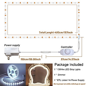 ZOKON 13ft/4M Bendable Led Vanity Mirror Lights Kit Vanity Make-up Mirror Adjustable Flexible Strip Light Table Set with Dimmer Power Supply Mirror Not Included (White)