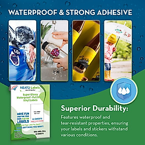 Printable Vinyl Waterproof Sticker Paper for Inkjet and Laser Printer - 10 White Full Sheet Super Glossy Craft Labels - Strong Adhesive - Tear Resistant - Made in The USA - Design Software Included