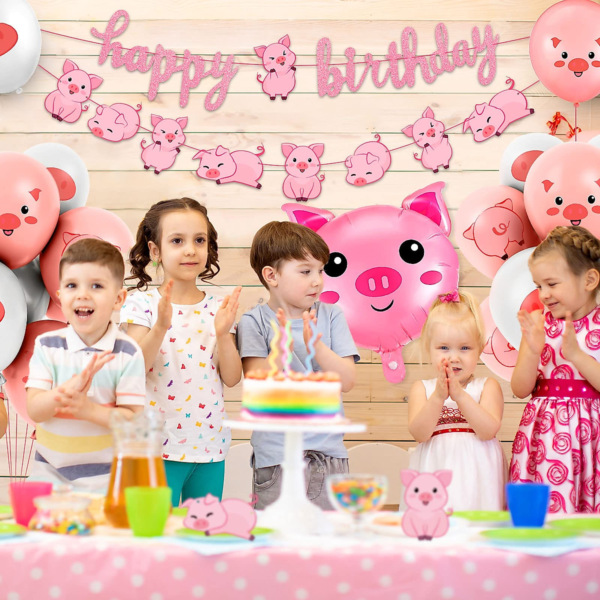 36 Pcs Pig Birthday Party Decorations Pink Pig Farm Animal Birthday Banner Piggy Latex Balloons Jumbo Pink Pig Head Foil Balloons for Piggy Baby Shower Decorations Pink Farm Themed Party Supplies