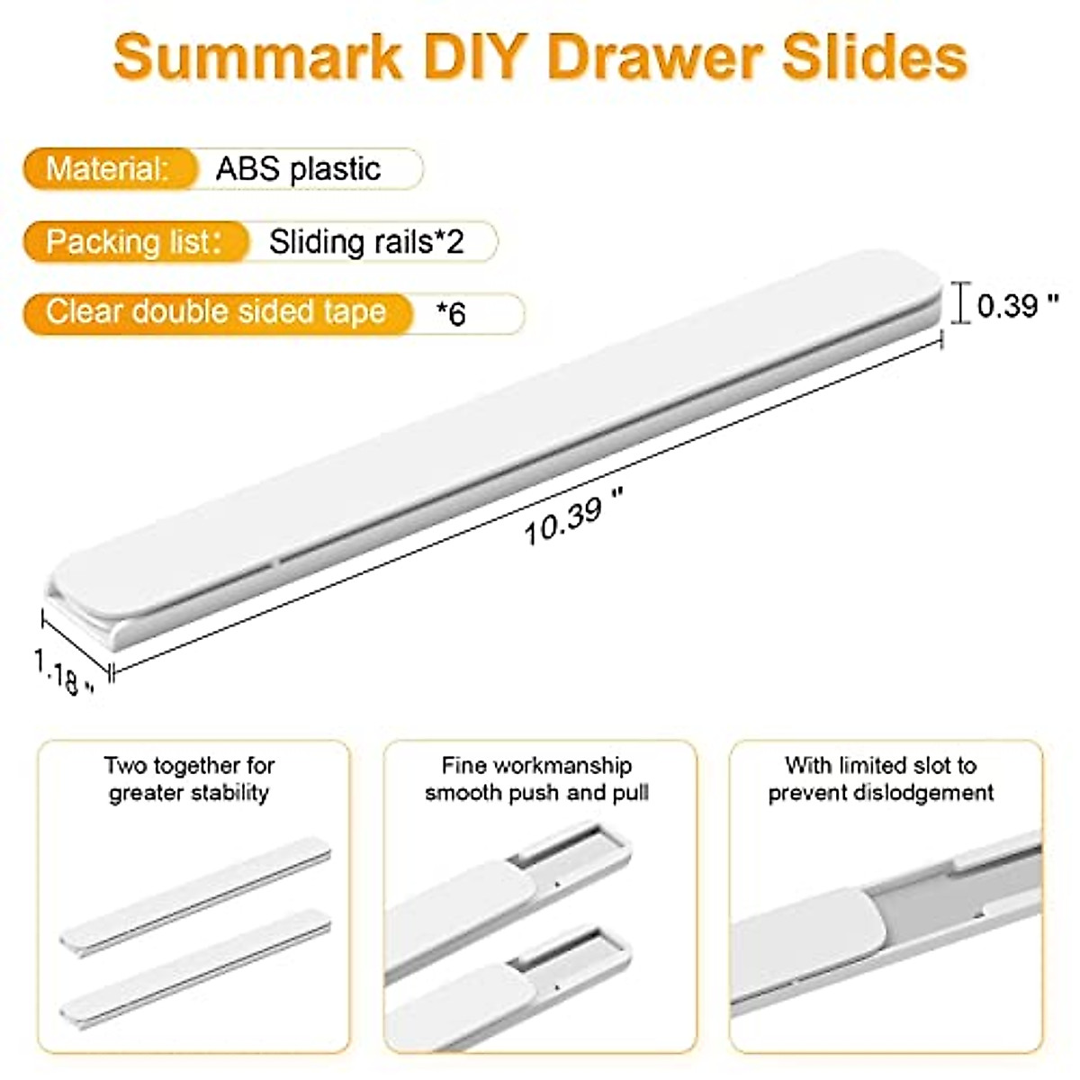 Summark 8 PCS Pull out Rail for Baskets or Bins.Storage and Organization Accessories for Cabinet,Shelves.DIY Drawer Organizers Slides