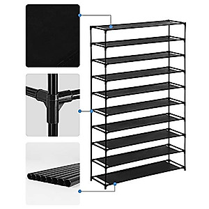 Youdesure 10 Tiers Shoe Rack, Large Shoe Rack Organizer for 50 Pairs, Space Saving Shoe Shelf, Non-Woven Fabric Shoe Storage Cabinet (Black)