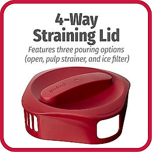 Good Cook 1/2 Gallon Plastic Straining Pitcher Square Lid with 3 Strainers and Close No Spill, Dishwasher Safe, Clear and Red