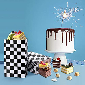 28 Pack Checkered Racing Treat Bags, Black and White Race Car Favor Bags, Kraft Paper Popcorn Boxes Goodie Bags Candy Bags for Monster Truck Cars Birthday Party Decorations