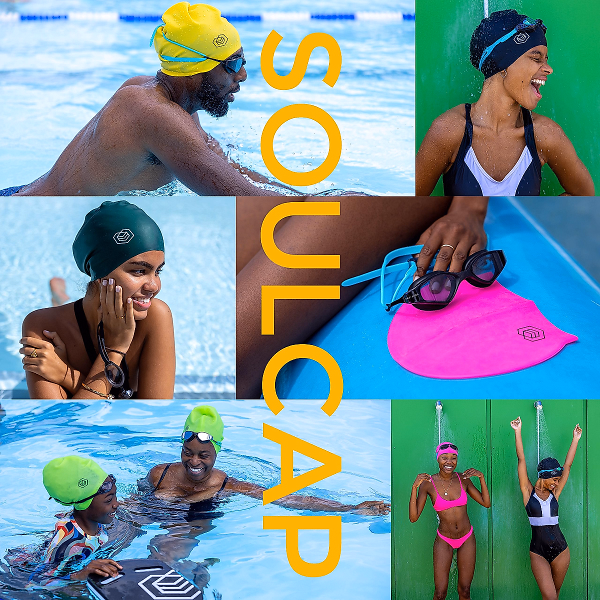 SOUL CAP - Large Swimming Cap for Long Hair - Designed for Long Hair, Dreadlocks, Weaves, Hair Extensions, Braids, Curls & Afros - Women & Men - Silicone (Black, Large)