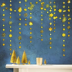 52 Ft Gold Snowflakes Garland Paper Streamer Banner Backdrop for Winter Christmas Frozen Birthday Wedding Bridal Shower Baby Shower Xmas New Year Winter Wonderland Party Decorations Supplies