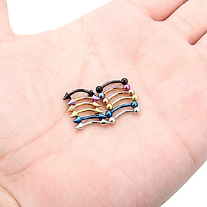 Hoeudjo Eyebrow Ring 16G Surgical Steel Curved Barbell Ball Kit Tragus Studs Daith Rook Ring Body Piercing Jewelry for Women Men 12Pcs 8mm with Ball Spike Color Silver Rose Gold Black