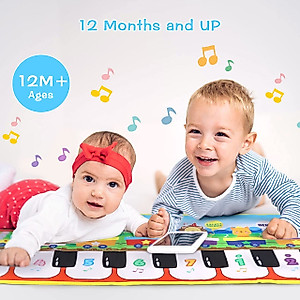 Fixget Musical Mat, Kids Piano Keyboard Play Mat with 8 Animal Sounds, Children Electronic Music Blanket Touch Playmat Floor Piano Dance Mat Early Education Toys Gifts for Toddlers Baby Boys Girls