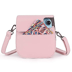 Phetium Instant Camera Case Compatible with Instax Mini 11,PU Leather Bag with Pocket and Adjustable Shoulder Strap (Blush Pink)