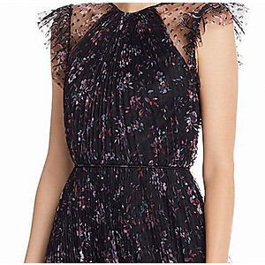 Jill Jill Stuart Women's Tea Length Flocked Tulle Rufffle Gown, Black Multi, 4