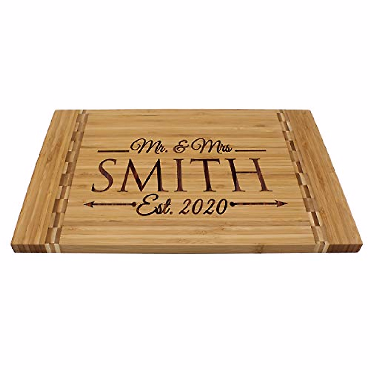 Deluxe Personalized Wedding Anniversary Couples Bamboo Cutting Board (Medium Rectangle 15" X 10")