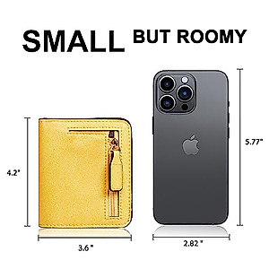 Gostwo Small Wallet for Women, Bifold Card Holder Rfid Wallet Women Genuine Leather with ID Window(Coated Yellow)