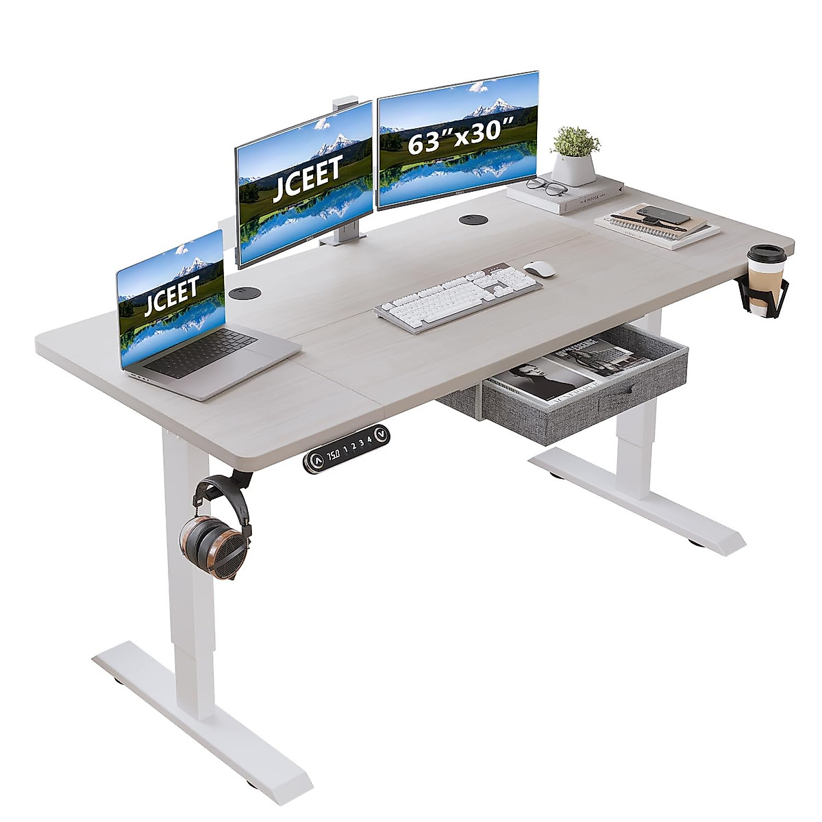 Jceet Electric Standing Desk with Drawer, 63x30 Inches, Modern Style, Perfect for Home or Office Use