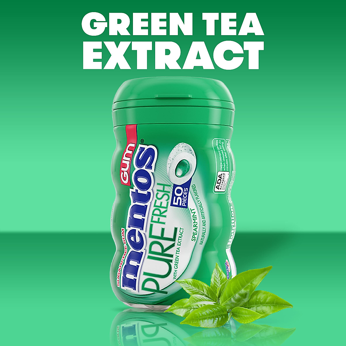 Mentos Pure Fresh Sugar-Free Chewing Gum with Xylitol, Spearmint, 50 Piece Bottle (Bulk Pack of 4)