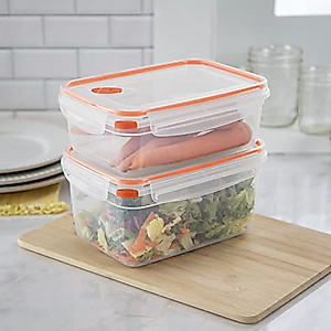Sterilite 0 Ultra Seal 8.3 Cup Food Storage Container, Clear Lid and Base with Tangerine Accents, 6-Pack,Orange