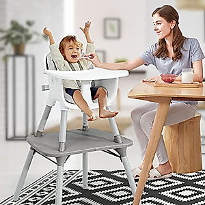 BABY JOY 5 in 1 Convertible High Chair, Infant Dining Chair Booster Seat with Removable Tray, 5-Point Harness, Detachable PU Leather Cushion, Highchair for Babies and Toddlers of 6-36 Months, Gray