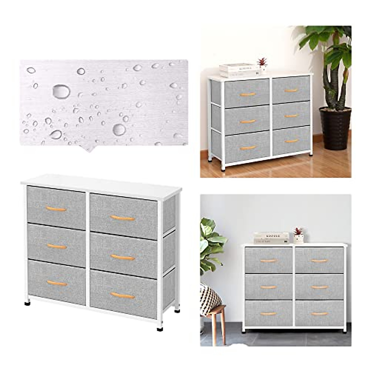 AZL1 Life Concept 6 Drawers Fabric, Tower Dresser for Bedroom, Hallway, Nursery, Entryway, Closets, Sturdy Metal Frame, Wood Tabletop, Easy Pull Handle, Light Grey