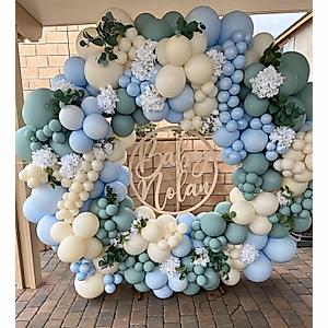 The Big One Balloon Garland Arch Kit, 147 pcs Haze Fog Blue Pastel Green and Apricot Balloons for Beach Party Boho Bridal Surf Theme First Birthday On Board Woodland Baby Shower Supplies (Blue)