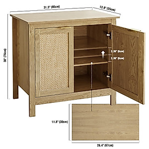 Giluta Sideboard Buffet Cabinet, Farmhouse Kitchen Cabinets with 2 Rattan Doors, 30''H Boho Cabinet for Entryway