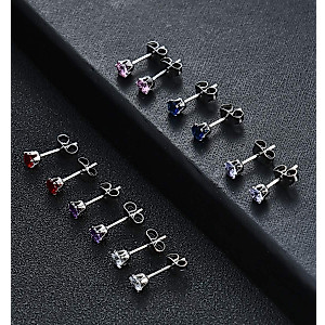 Tornito 20G 18 Pairs Stainless Steel Multicolor CZ Stud Earrings Set Piercing Cartilage Helix Earrings Set Screwback for Women 3MM-5MM