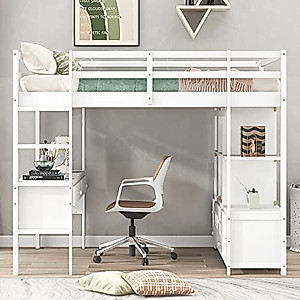Harper & Bright Designs Full Loft Bed with Desk, Solid Wood Frame Storage Shelves and Drawers (Full Size, White), Gray(storage)