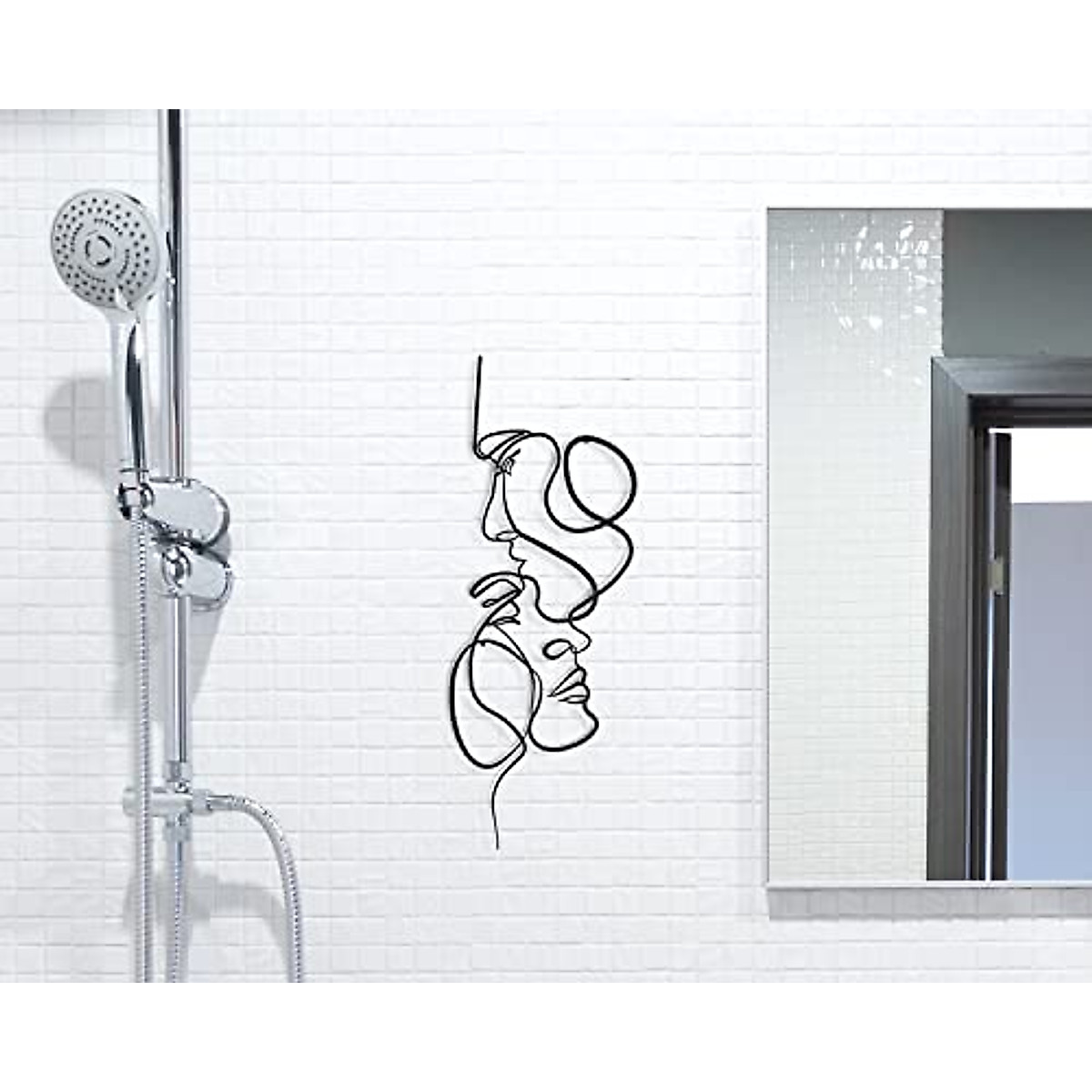 Pinetree Art Metal Wall Art for Bedroom Minimalist Design Wall Sculptures Decor Lovers Kissing Line Artwork Home Living Room Bathroom Decorative (black, 7" x 20")