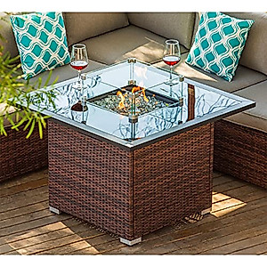 COSIEST Outdoor Propane Fire Table 36-inch Square Espresso Brown Wicker Fire Pit, 40,000 BTU, Wind Guard, Free Fire Glass, Waterproof Cover, Internal 20lb Tank Storage