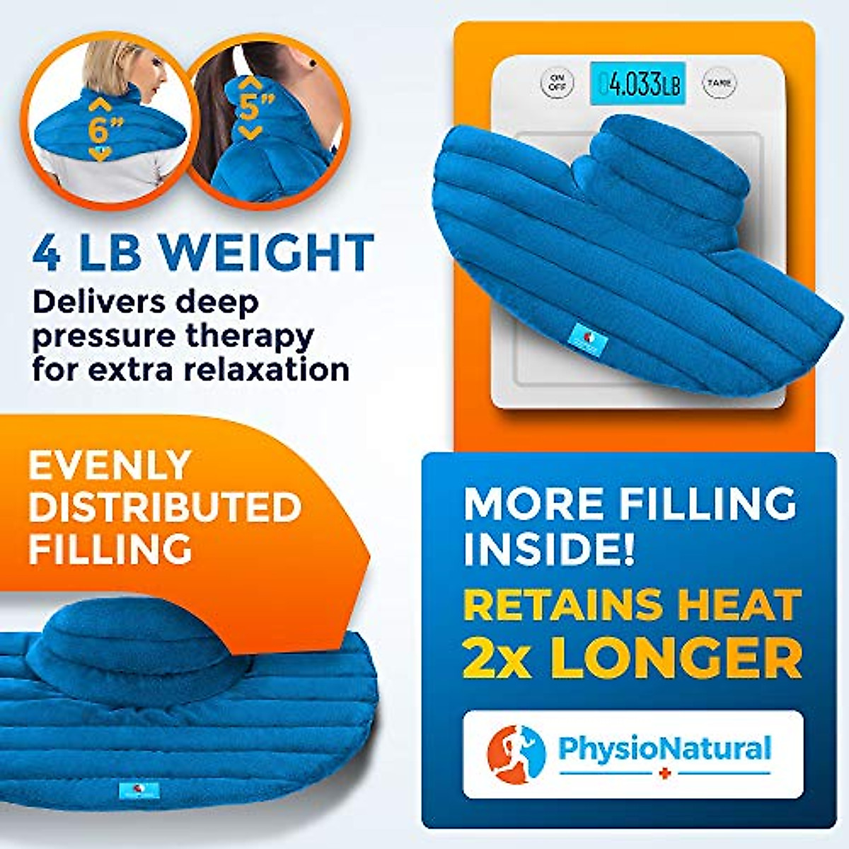 Weighted Neck and Shoulder Wrap - Instant Relief for Tension and Stress, Migraines, Headaches, Aches, Spasms, Arthritis, Stiffness - Deep, Penetrating Muscle Relaxation with Herbal Aromatherapy