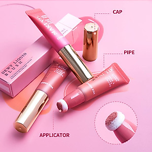 Liquid Blush Wand, Shimmer Face Blush Beauty Wand with Cushion Applicator, Lightweight Natural Pearl Finish, Smooth Creamy Fomula (6# glimmer pink)