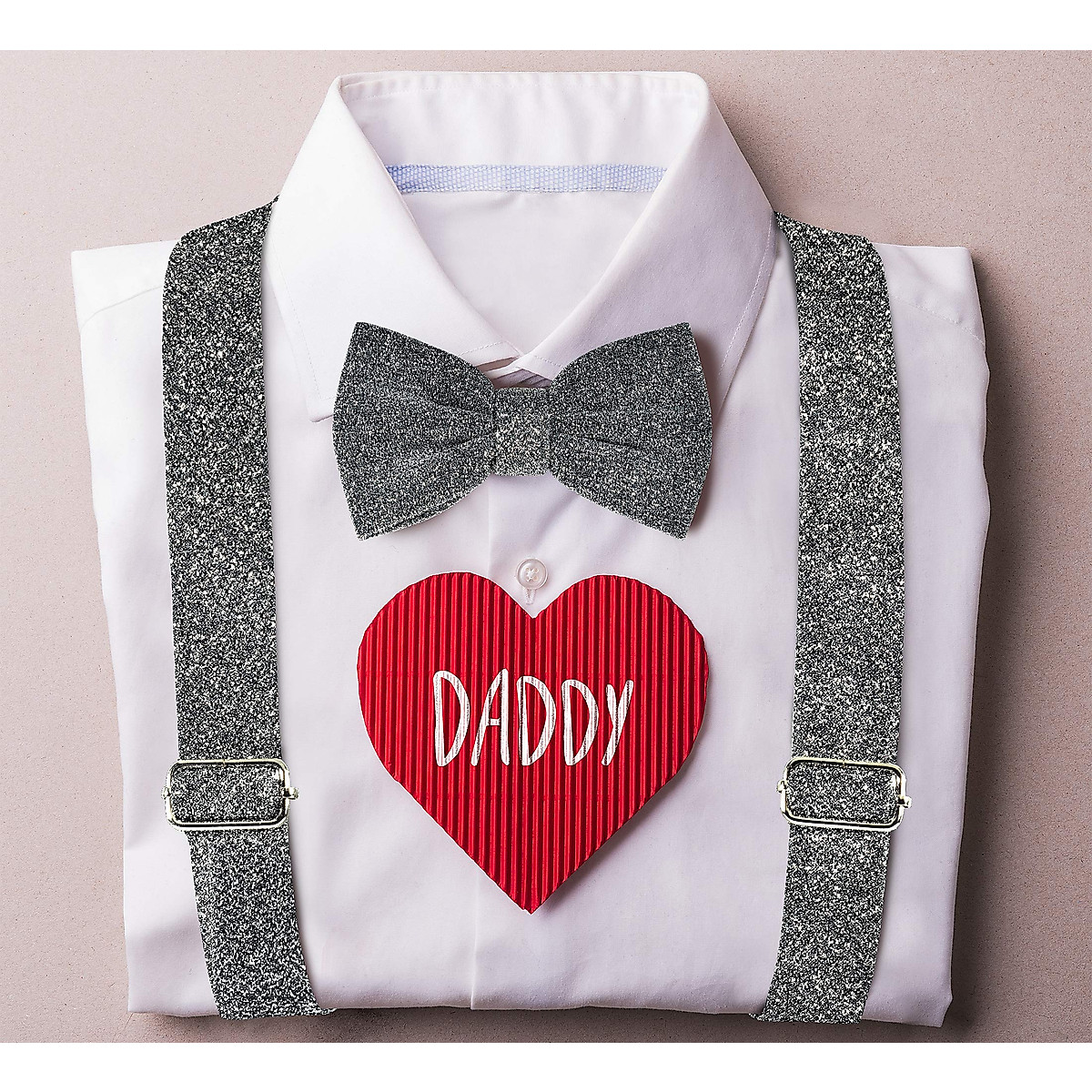 TIE G Men's Glitter Velvet Suspender + Bow Tie Set for Wedding, Party : Glittering Effects, Adjustable Braces, Strong 6 Clips (Twinkle Silver)