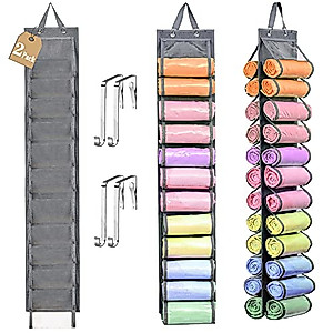 KISYONGUS 2 Pack Leggings Storage Organizer, Hanging Legging Organizer for Closet, Yoga Legging Roll Holder with 24 Compartments Over The Door, Space Saver Closet Storage Organization (Gray - 2 pcs)