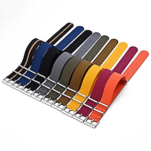 ANNEFIT Nylon Watch Band 20mm, One-Piece Waterproof Military Watch Straps with Heavy Silver Buckle (Army Green)