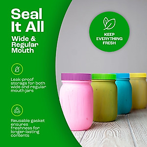 HELPFUL HOME Mason Jar Lids, Canning Lids - Leakproof, Easy to Use, Versatile Usage, Bright & Colorful, Dishwasher Safe, Fits BALL, KERR & More, Pack of 12 (6 Wide Mouth & 6 Regular Mouth)