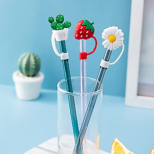 8pcs Straw Covers Cap for 0.4 inch/10mm Straws, Dust-Proof Straw Cap Tip Silicone Toppers Cartoon Reusable Plugs for Tumblers