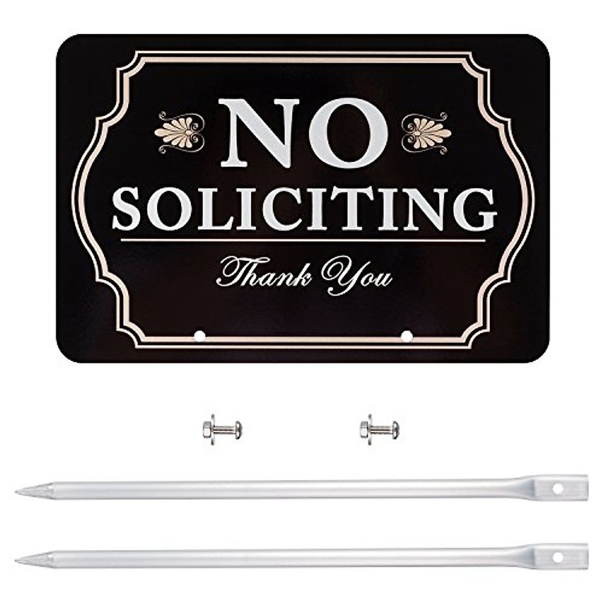 Kichwit No Soliciting Sign for House, No Soliciting Yard Sign, 12" x 8", 14" Long Metal Stakes Included