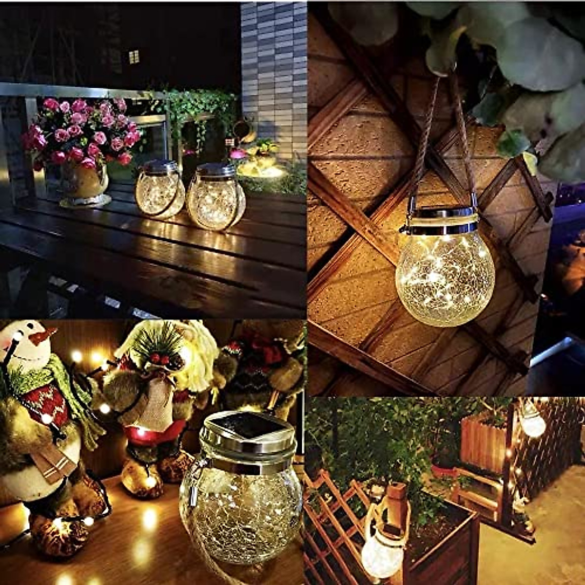 EternityFuture Garden Decoration Waterproof Solar Lantern, Value Pack of 2, Glass Bottle Jar, 30 LED Warm Lights, Unique Crack Pattern Ball Hanging Light