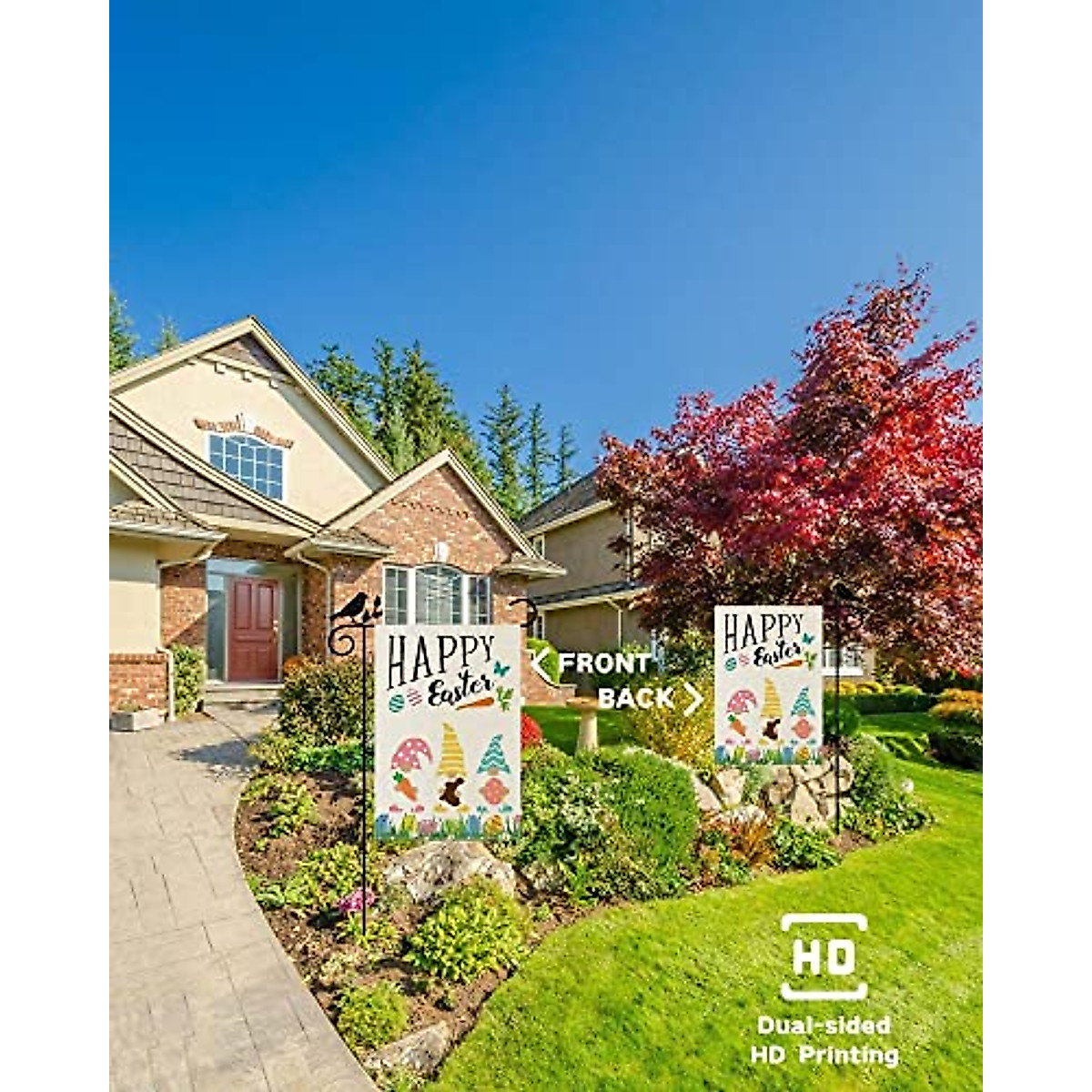 Easter Garden Flag, Double Sided Vertical Burlap Mini Flag for Garden Yard House, Happy Easter Outdoor Bunny Egg Gnome Small Flag, Farmhouse Outside Holiday Decorative Decoration, 12x18 Inch