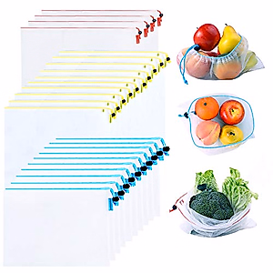 Mipruct 24 pack Reusable Produce Bags,Reusable produce bags for grocery,mesh bags See-Through and Washable Grogery Bags with 3 Sizes useful for storage fruits,vegetables,toys……