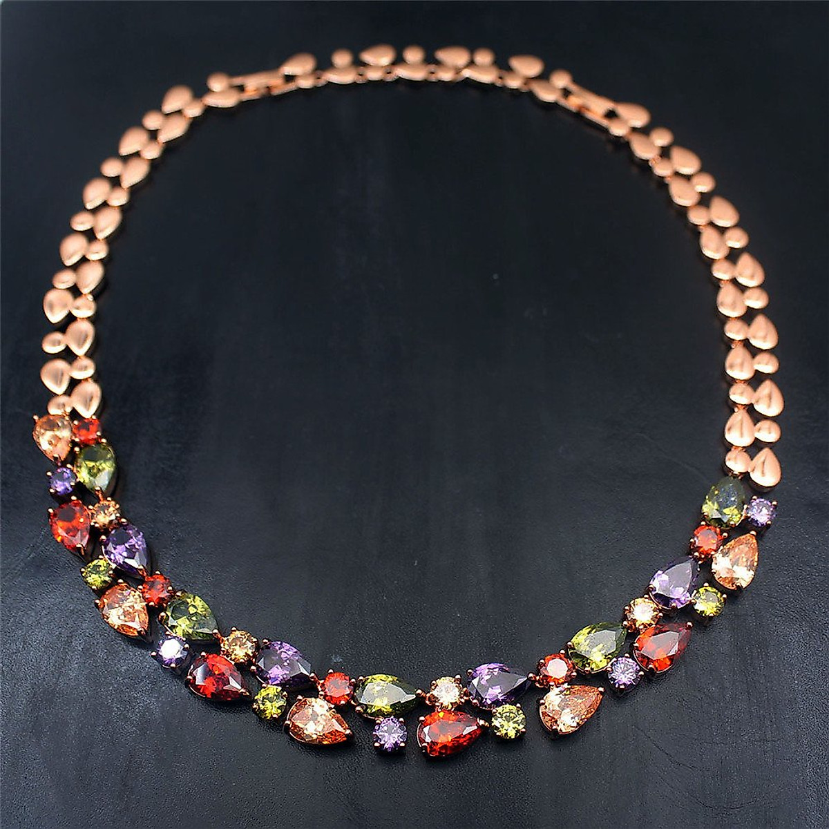 Vanessa Rose Gold Multi Gemstone Jewelry Sets for Women,Sparkling Garnet Amethyst Morganite Peridot Topaz (Necklace)