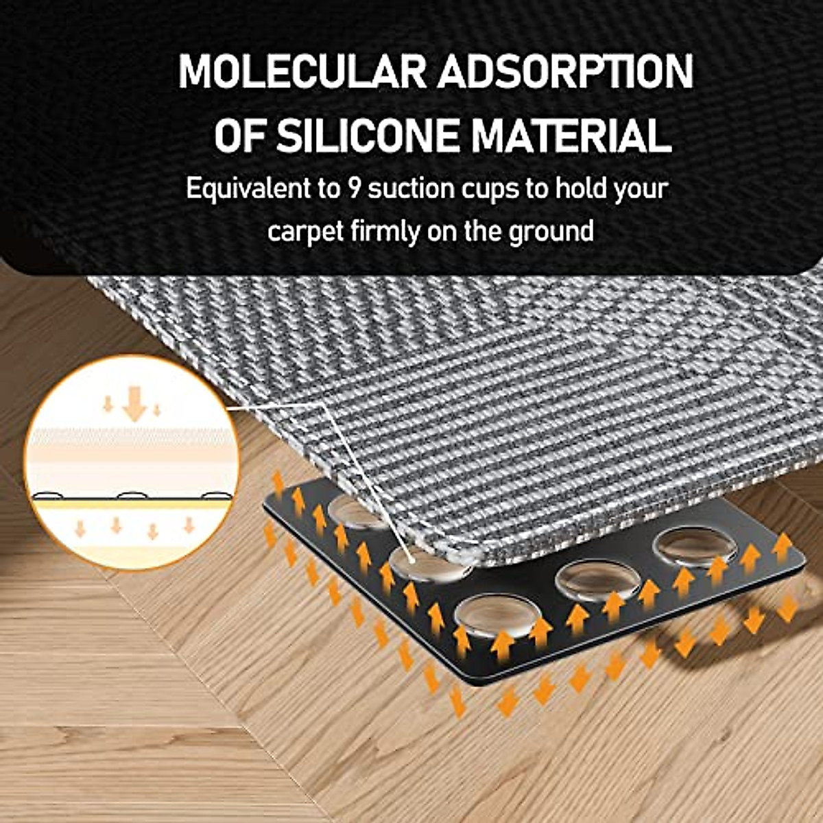 Sellemer Rug Gripper Newest Materials Non Slip Rug Pads for Hardwood Floors and Tiles, Reusable and Washable Rug Stopper to Keep Your Rug in Place & Make Corner Flat (Black, 6 Pack)