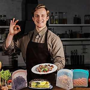 Elkanah Stand Up Food Grade Silicone Reusable Storage Bag Quart 42fl oz Freezer Bags Silicone for Food Storage -Leakproof, Microwave, Oven, Sous Vide & Dishwasher safe