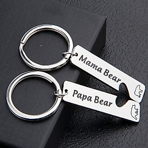 FEELMEM Mama Bear Papa Bear Couple Keychain Matching Set Mother Father Jewelry Dad Mom Birthday Gift