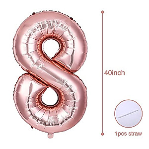 Number 8 and Number 0 Balloons, 40 Inch Rose Gold Number Balloons, Large Digital 80 Balloon, Foil Mylar Balloons Decorations for Birthday Party, Wedding, Anniversary, Graduations