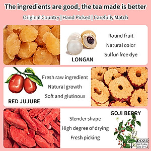 DOZO Longan Red Jujube Tea Bags 6.34oz/180g(25bag) Red Date Longan Goji Berry Fruit Tea Dried Longan Wolfberry Replenish Qi Women's Five Treasures Tea Combination Fruit Tea 桂圆枸杞红枣茶 水果茶