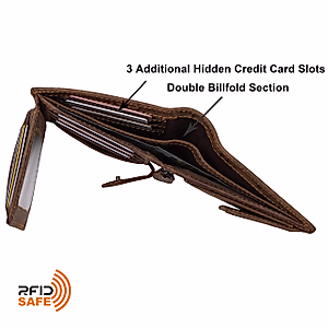 DiLoro Mens Full Size Large Capacity Genuine Full Grain Leather Wallet Bifold Flip ID Coin & Zip Pockets RFID Blocking Anti-Theft (Bugatti Tan)