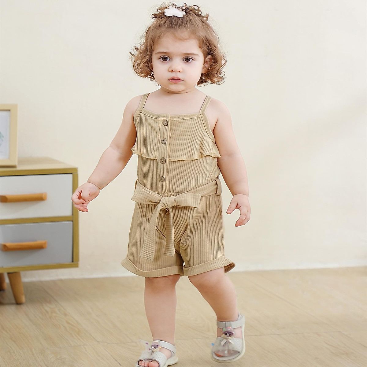 Tepuce 2T Girls Clothes Toddler Baby Strap Sleeveless One Piece Halter Romper Casual Summer Jumpsuit, Apricot Suspender Dress 2-3T/100cm