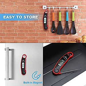 Digital Meat Thermometer with Probe, Instant Read Food Thermometer for Grilling BBQ, Kitchen Cooking, Baking, Liquids, Candy & Air Fryer - IP67 Waterproof, Backlight & Calibration - Red/Black