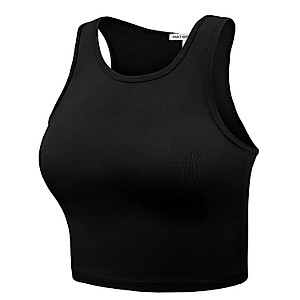 Camisole Crop Tank Top Sexy High Crew Boat Neck Slim Classic Knit Fit Black M