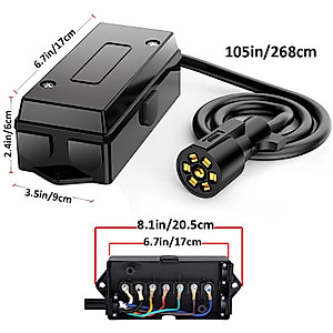 Posris 7 Way Trailer Plug Inline Trailer Cord with Junction Box for RV Trailers, Campers, Caravans, Food Trucks